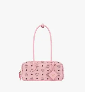 Mcm Shoulder Bag In Visetos Monogram Canvas With Leather Trim - Soft Pink
