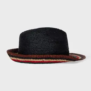 Paul Smith Signature Stripe Straw Trilby Hat - Black