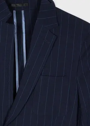 Paul Smith Navy Pinstripe Wool Seersucker Unlined Blazer - Blue