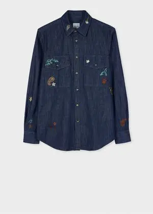 Paul Smith Indigo Embroidered Chambray Shirt