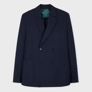Paul Smith Navy Gingham Wool-blend Double-breasted Blazer