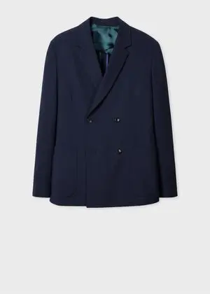 Paul Smith Navy Gingham Wool-blend Double-breasted Blazer