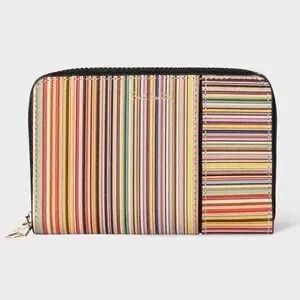 Paul Smith Leather 'signature Stripe' Small Zip Around Purse - Multicolour