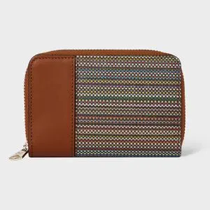 Paul Smith Signature Stripe' Coated Canvas Small Zip Around Purse - Brown