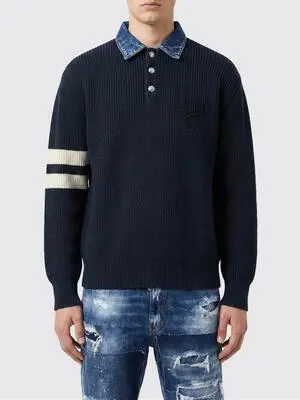 Dsquared2 Cotton Knit Polo With Denim Collar