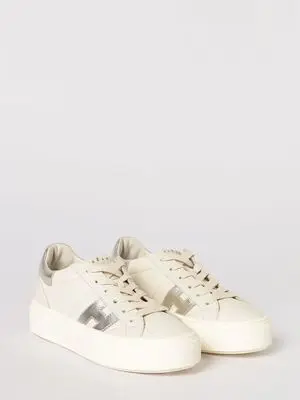 Hogan Crosswind Platform Sneakers In Smooth And Laminated Calfskin - Platinum