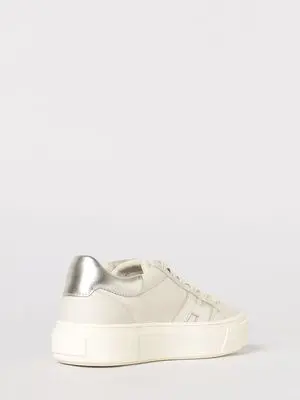 Hogan Crosswind Platform Sneakers In Smooth And Laminated Calfskin - Platinum