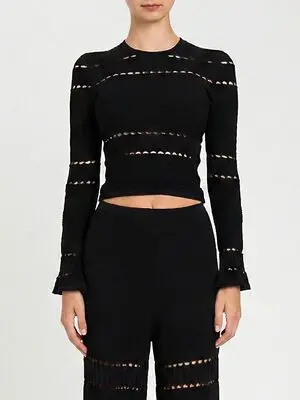 TWINSET Long Sleeve Knit Top With Openwork Detail - Black