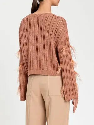 TWINSET Perforated Knit Pullover With Feather Embellishments
