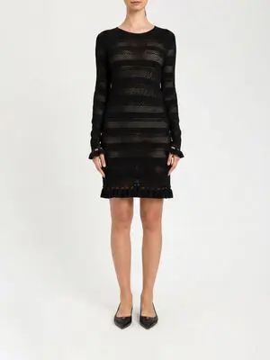 TWINSET Long Sleeve Knit Dress With Ruffled Hem - Black