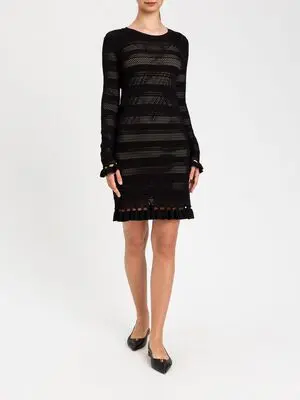TWINSET Long Sleeve Knit Dress With Ruffled Hem - Black