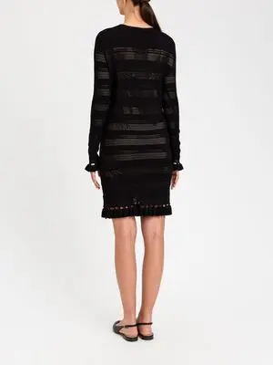 TWINSET Long Sleeve Knit Dress With Ruffled Hem - Black