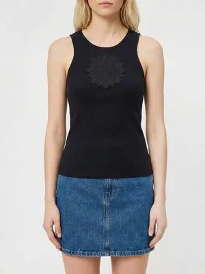 TWINSET Sleeveless T-shirt With Floral Applique - Black