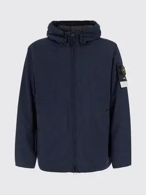 Stone Island Short Hooded Tech Fabric Windbreaker With Logo Patch - Blue