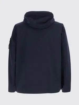 Stone Island Short Hooded Tech Fabric Windbreaker With Logo Patch - Blue