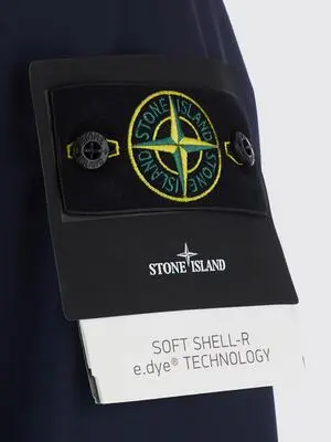 Stone Island Short Hooded Tech Fabric Windbreaker With Logo Patch - Blue