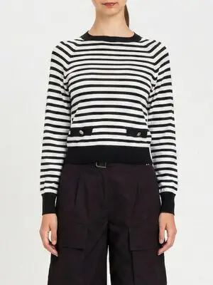 TWINSET Striped Fine Knit Sweater With Button Detail