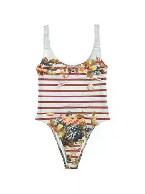 JEAN PAUL GAULTIER Striped Floral One-piece Swimsuit - White