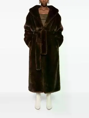 Nanushka Shawl-collar Belted Faux Fur Coat