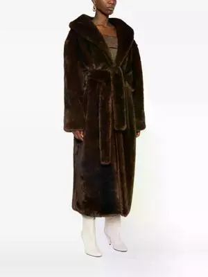 Nanushka Shawl-collar Belted Faux Fur Coat