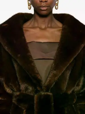 Nanushka Shawl-collar Belted Faux Fur Coat
