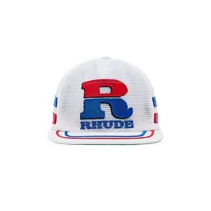 Rhude Split Petrol Logo Trucker Hat - White