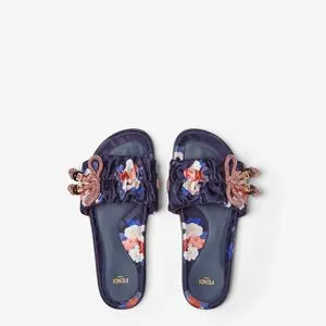 Fendi Ff Jacquard Satin Flat Slides