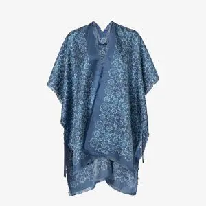 Fendi Ff Floral Silk Poncho - Blue