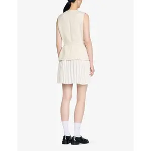 Sandro Tie-waist Contrast-skirt Woven Mini Dress - Ecru