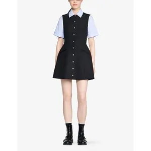 Sandro Short-sleeved Two-in-one Stretch-woven Mini Dress