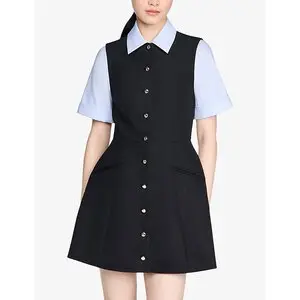 Sandro Short-sleeved Two-in-one Stretch-woven Mini Dress