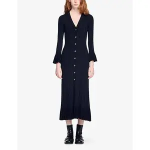 Sandro Ruffle-trim Knitted Maxi Dress