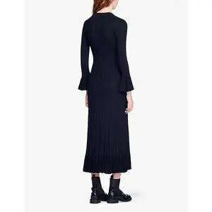 Sandro Ruffle-trim Knitted Maxi Dress