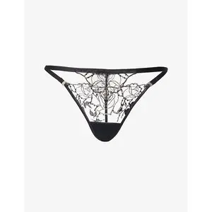 Bluebella Rosalie Embroidered Lace Thong - Black/ Sheer