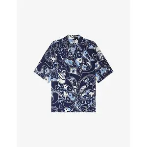 Sandro Retro-print Short-sleeved Woven Shirt - Navy Blue