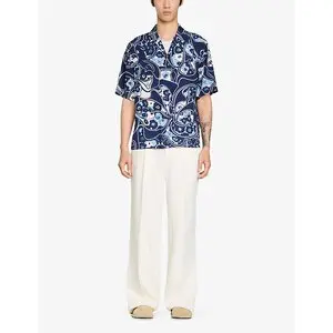Sandro Retro-print Short-sleeved Woven Shirt - Navy Blue