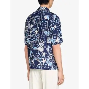 Sandro Retro-print Short-sleeved Woven Shirt - Navy Blue