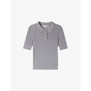 Sandro Polo-neck Pointelle-knit Wool Jumper - Grey