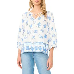 Vince Camuto Tie Neck Peasant Top - Ultra White