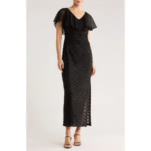 CONNECTED APPAREL Beaded Ruffle Neck Gown - Black