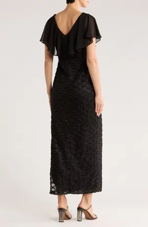 CONNECTED APPAREL Beaded Ruffle Neck Gown - Black