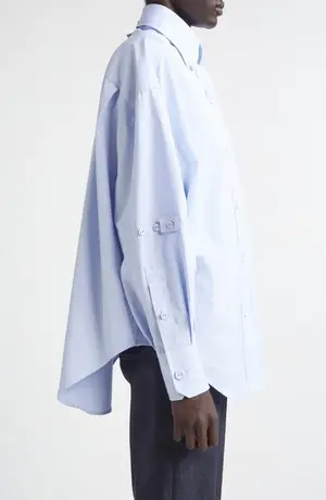 Thom Browne Crest Embroidered Oversize Cotton Poplin Button-down Shirt - Light Blue