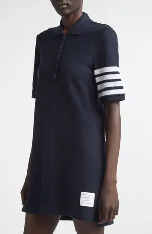 Thom Browne 4-bar Cotton Piqué Polo Dress - Navy