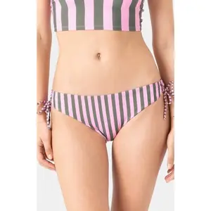 Roxy Striped Side Tie Bikini Bottoms - Pink Combo