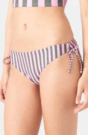 Roxy Striped Side Tie Bikini Bottoms - Pink Combo