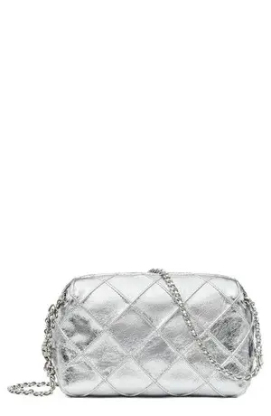 Tory Burch Fleming Soft Metallic Leather Crossbody Bag - Silver