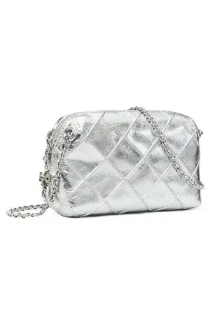 Tory Burch Fleming Soft Metallic Leather Crossbody Bag - Silver