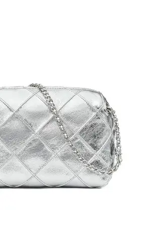 Tory Burch Fleming Soft Metallic Leather Crossbody Bag - Silver