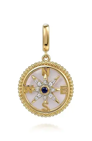 GABRIEL & CO. Mother-of-pearl & Diamond Compass Charm - Gold