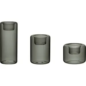 KOSTA BODA Happy Set Of 3 Glass Votive Holders - Gray